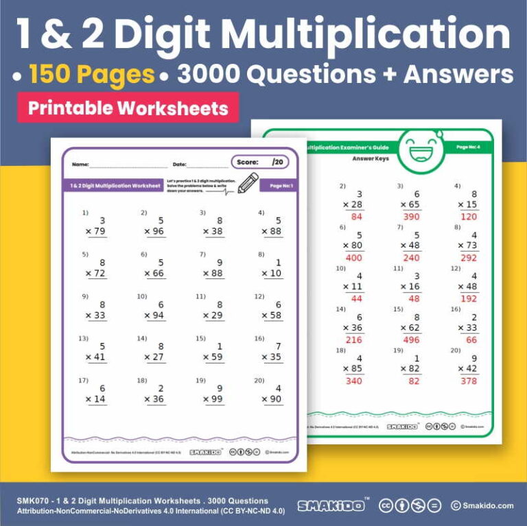 Printable 1 & 2 Digit Multiplication Math Worksheets - Smakido