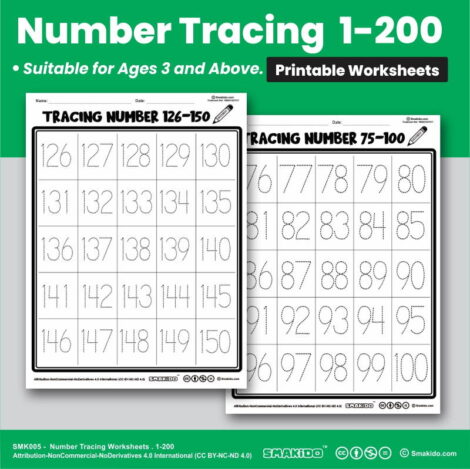 Number Tracing from 1-200 Printable Worksheets [PDF] - Smakido
