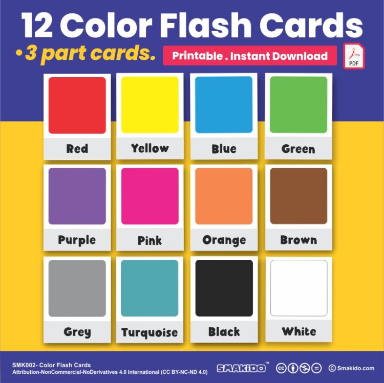 Printable Color Flash Card For Kindergarten/ Preschooler ( PDF ) - Smakido