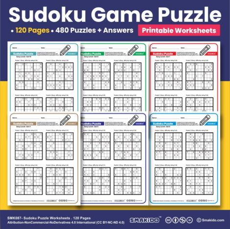 Printable Sudoku Game- 480 Puzzles With Answer Keys (Easy Level) - Smakido