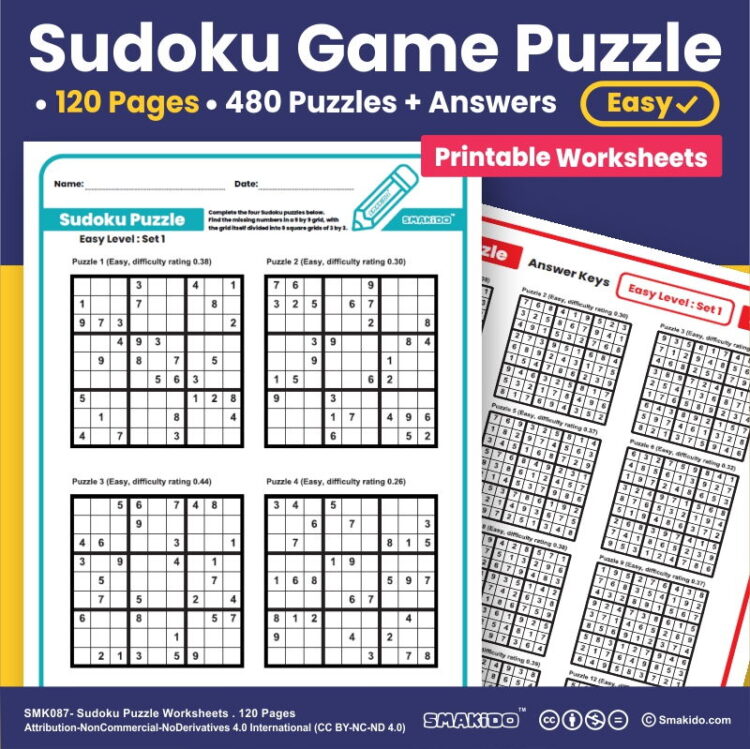 Printable Sudoku Game- 480 Puzzles With Answer Keys ( Easy Level ...