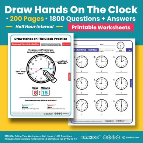 Printable Telling Time Worksheets- Half Hour Interval - Smakido