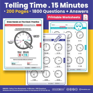 Printable Telling Time Worksheets- 15 Minutes Interval - Smakido