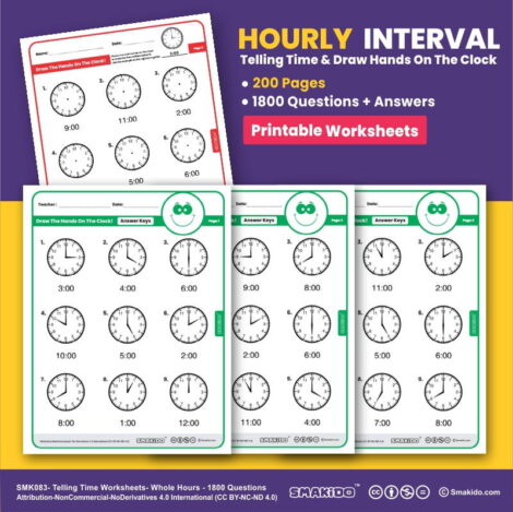 Printable Telling Time Worksheets- Hourly Interval - Smakido