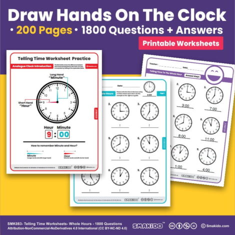 Printable Telling Time Worksheets- Hourly Interval - Smakido