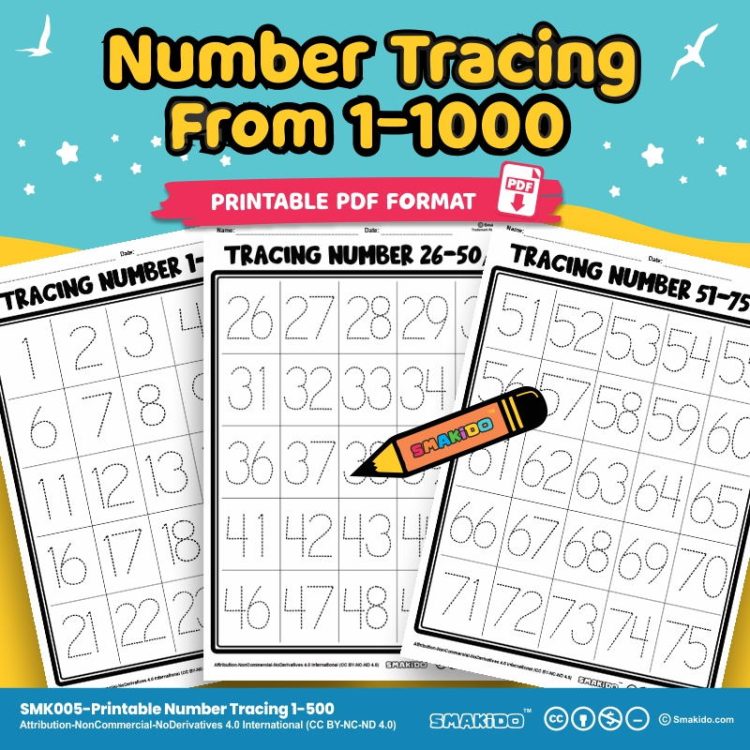Printable Number Tracing from 1-1000 Worksheets - Smakido