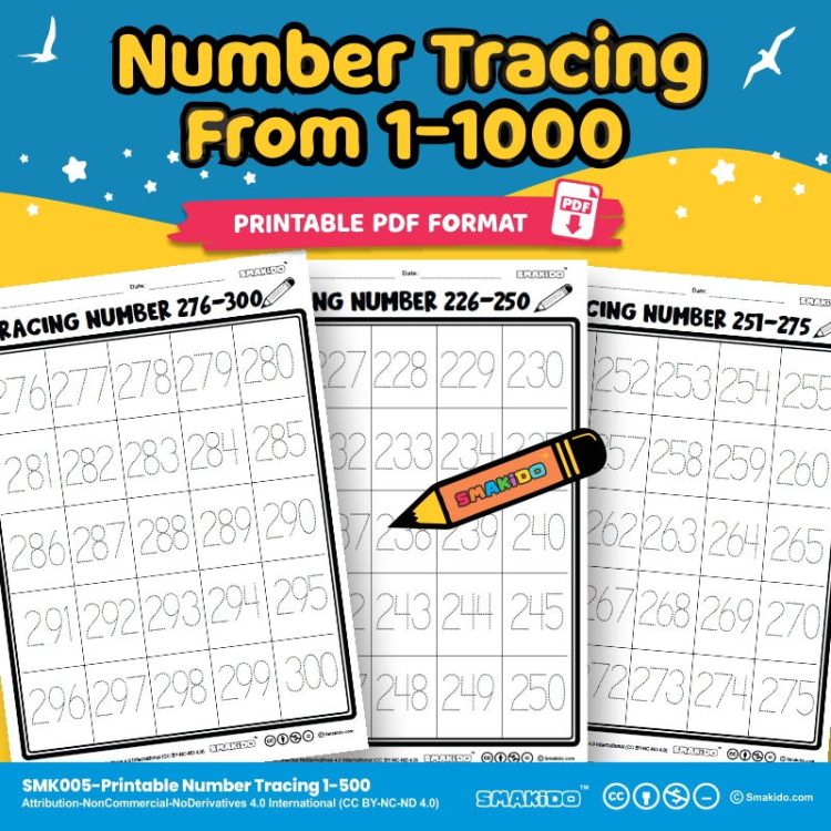 Printable Number Tracing from 1-1000 Worksheets - Smakido