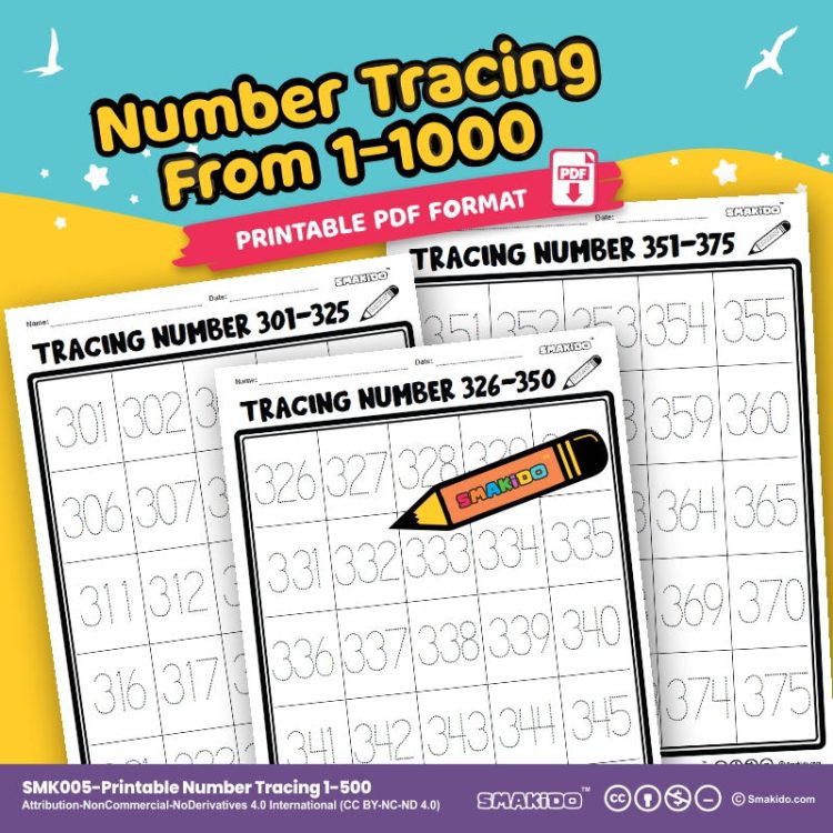 Printable Number Tracing from 1-1000 Worksheets - Smakido