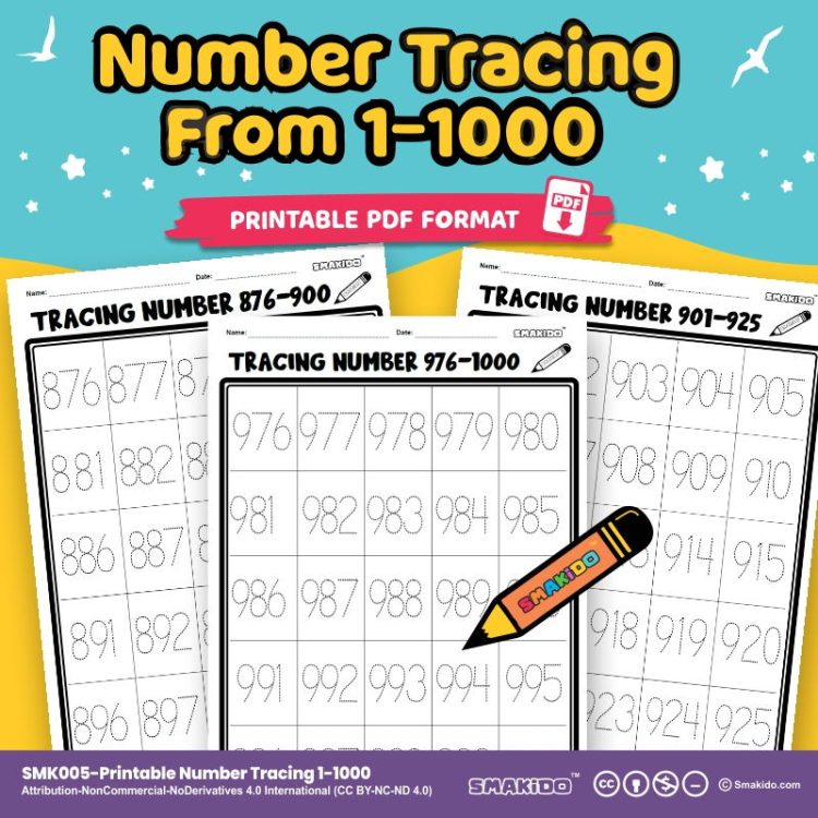 Printable Number Tracing from 1-1000 Worksheets - Smakido