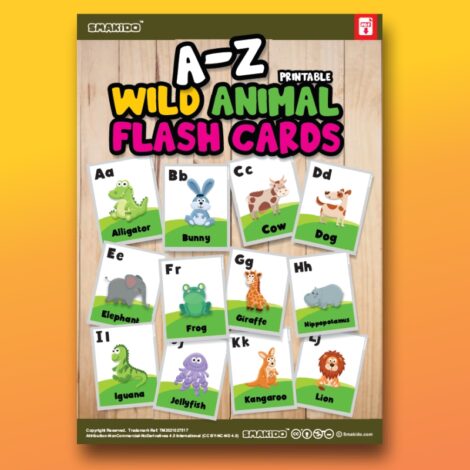 Printable Flash Card: 26 Alphabet Letters A-Z (Animals Series) - Smakido