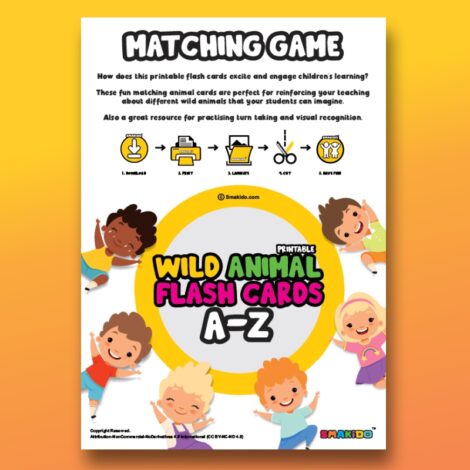 Printable Flash Card: 26 Alphabet Letters A-Z (Animals Series) - Smakido