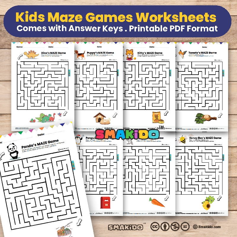 Printable Maze Games Worksheets With Answer Key | Kids Preschool ...