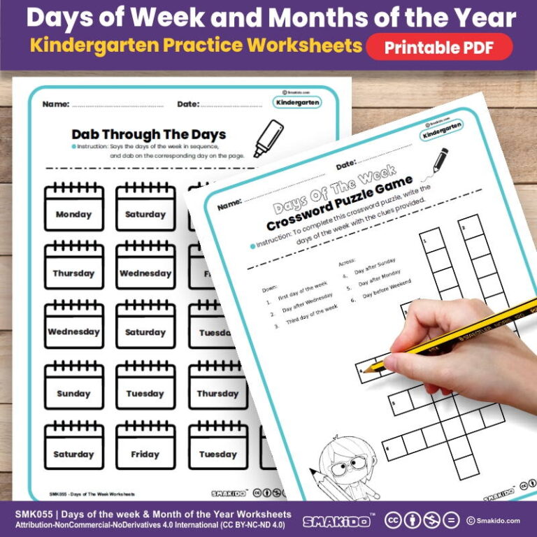 Printable Worksheets- Days of the Week and Months of the Year | Smakido