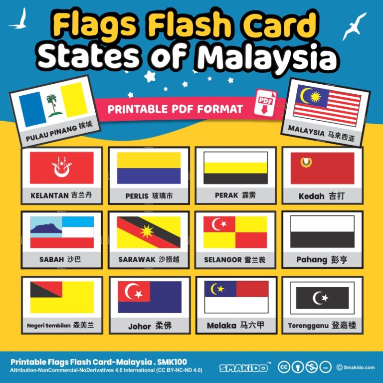 Printable States of Malaysia Flags Flash Cards | Kids Speech Therapy ...