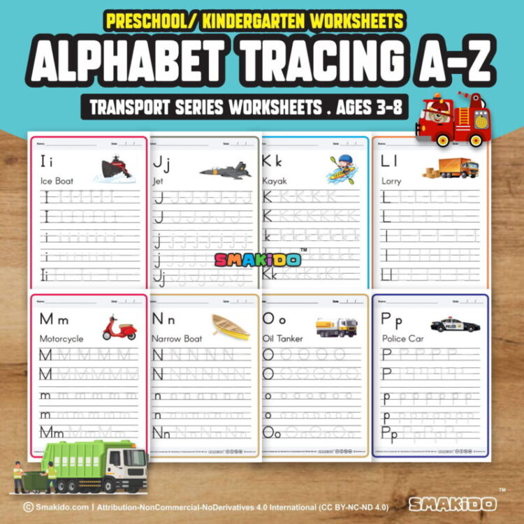 Printable Alphabet Tracing A-Z | Transportation Series Preschool ...
