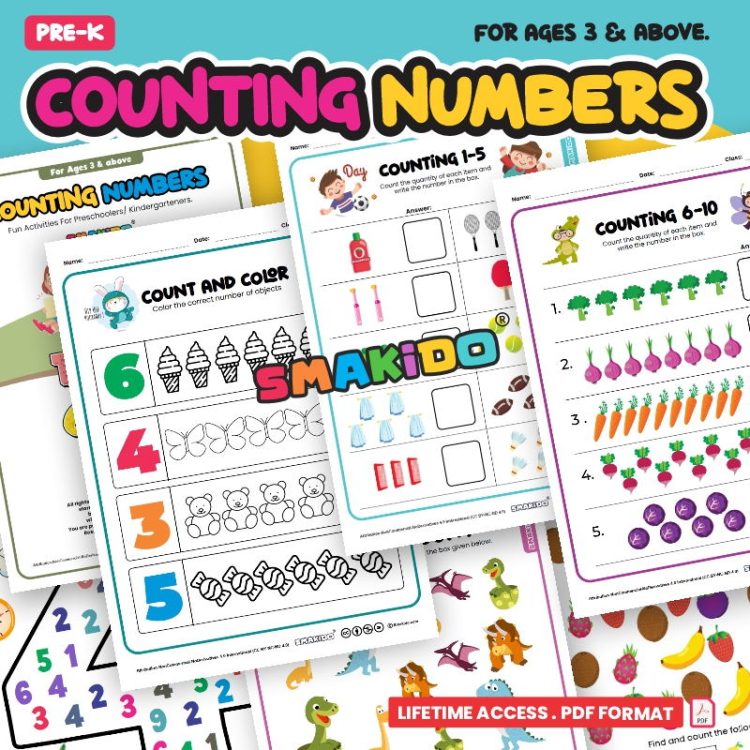 Printable Counting Numbers Worksheet For Preschoolers/ Kindergarteners ...
