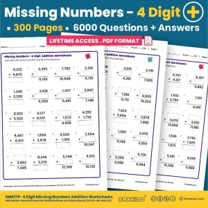 Printable Missing Numbers Math Worksheets- 4 Digit Addition (300 pages ...