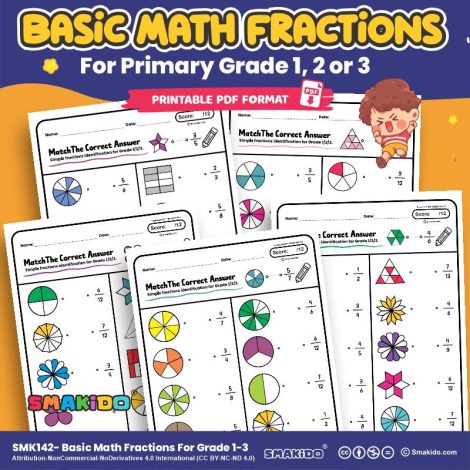 Basic Fractions Math Worksheets | Identifying, Coloring, Matching For ...