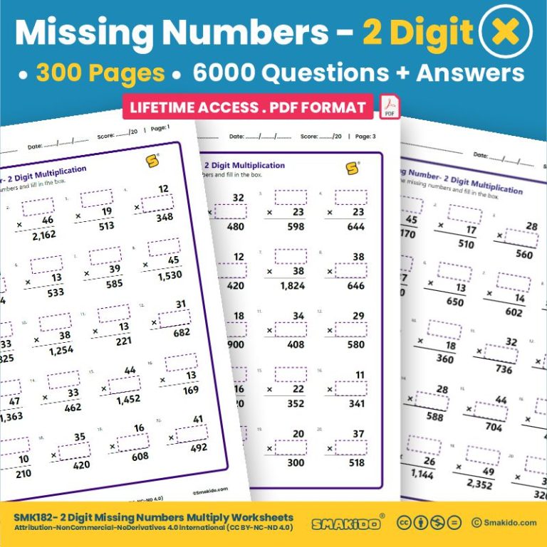 Printable Missing Number Math Worksheets- 2 Digit Multiplication ...